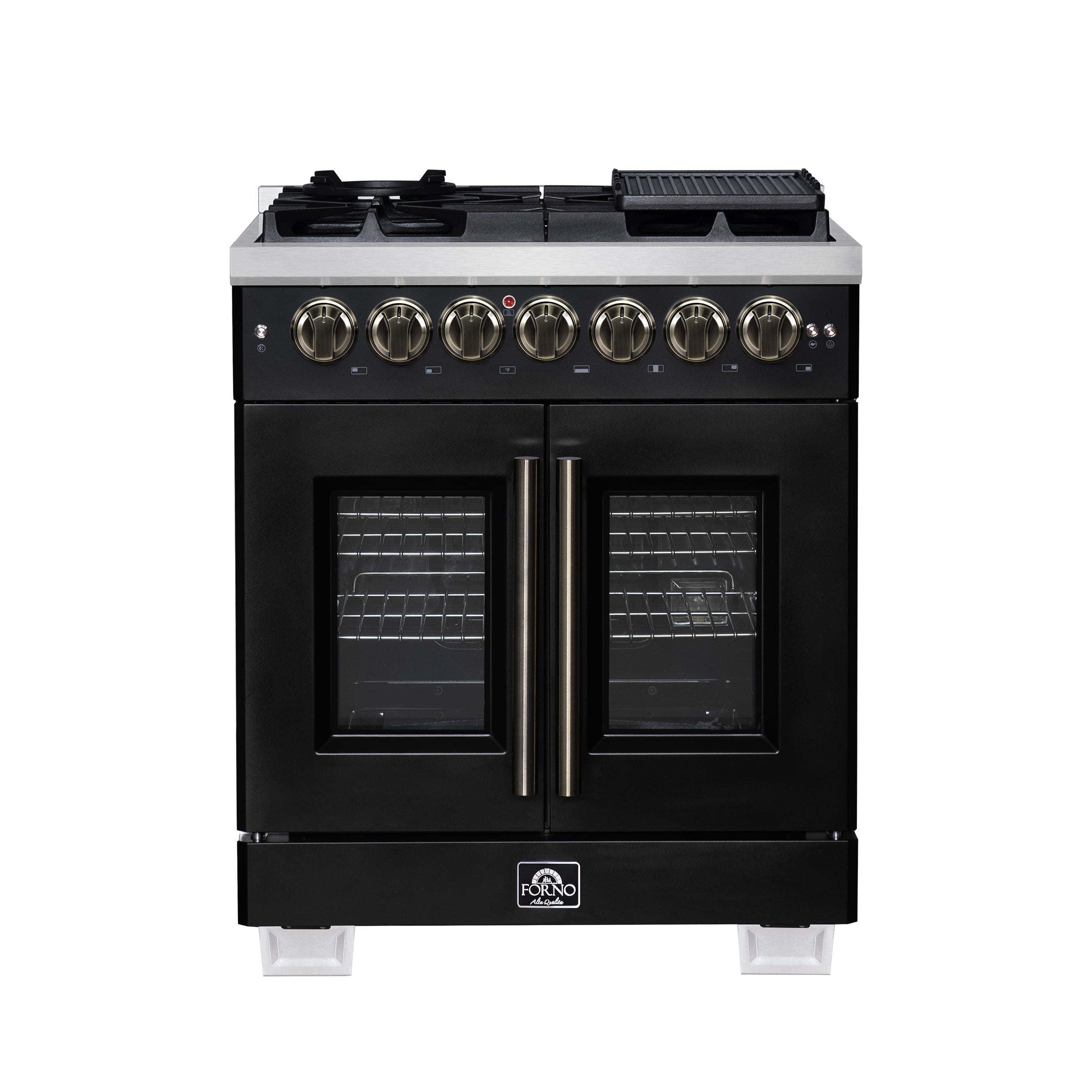 Forno Capriasca 30-Inch Freestanding French Door Dual Fuel Range in Bl ...
