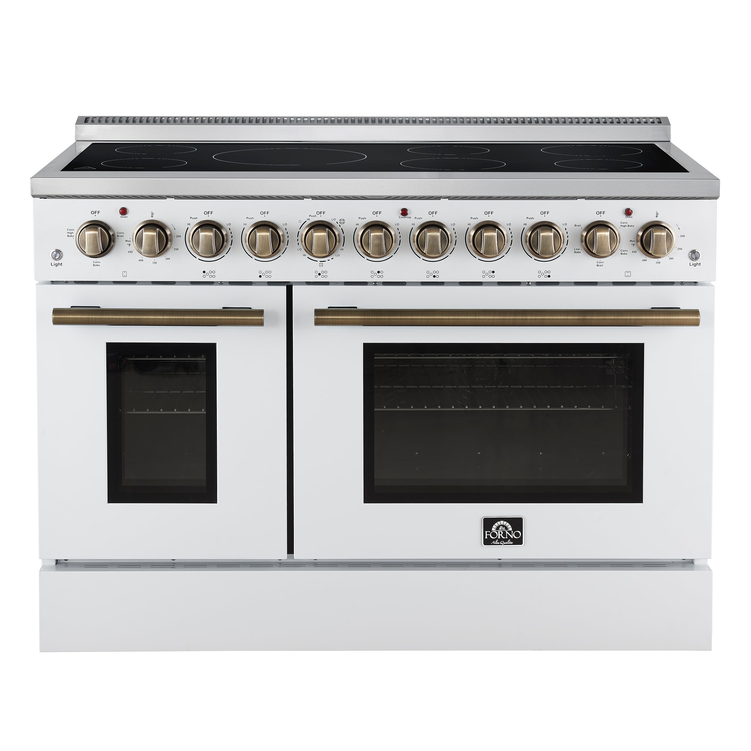 Forno Paolo 48 Inch Freestanding Electric Range in White with Antique ...